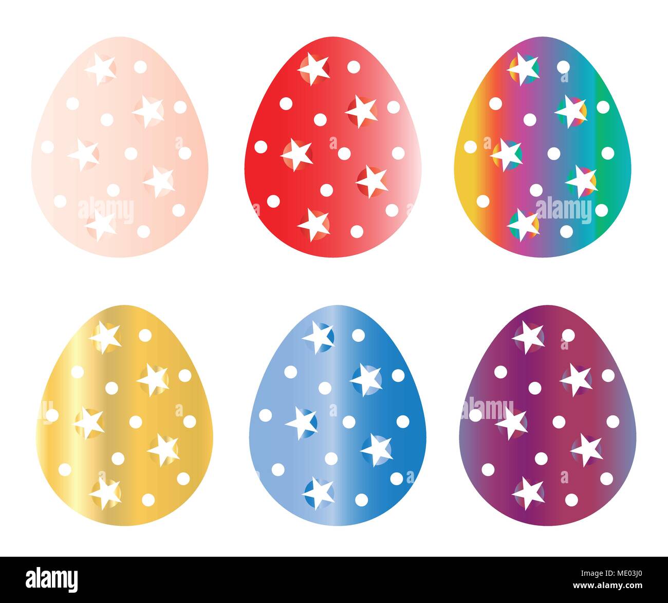 six colorful Easter eggs vector set with stars and polka dots Stock ...