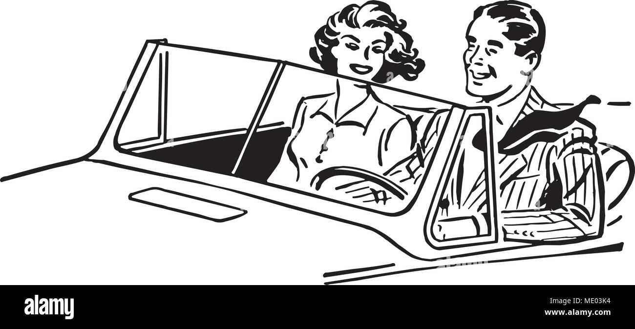 Cruisin' Couple - Retro Clipart Illustration Stock Vector Image & Art ...