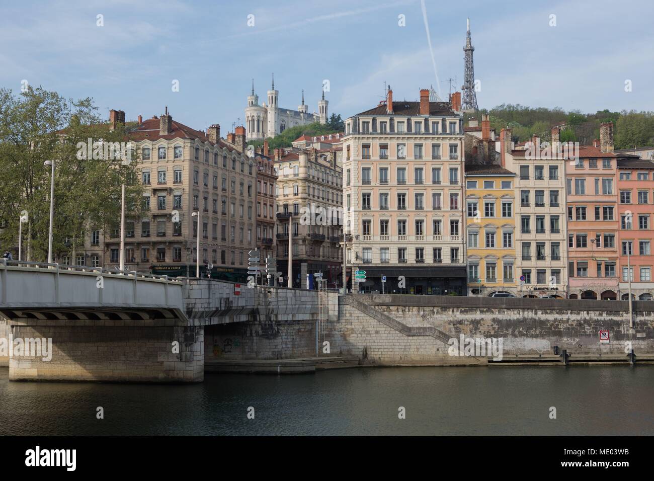 France, Lyon, Quays of the Saône River, Quai de Bondy, facades of ...