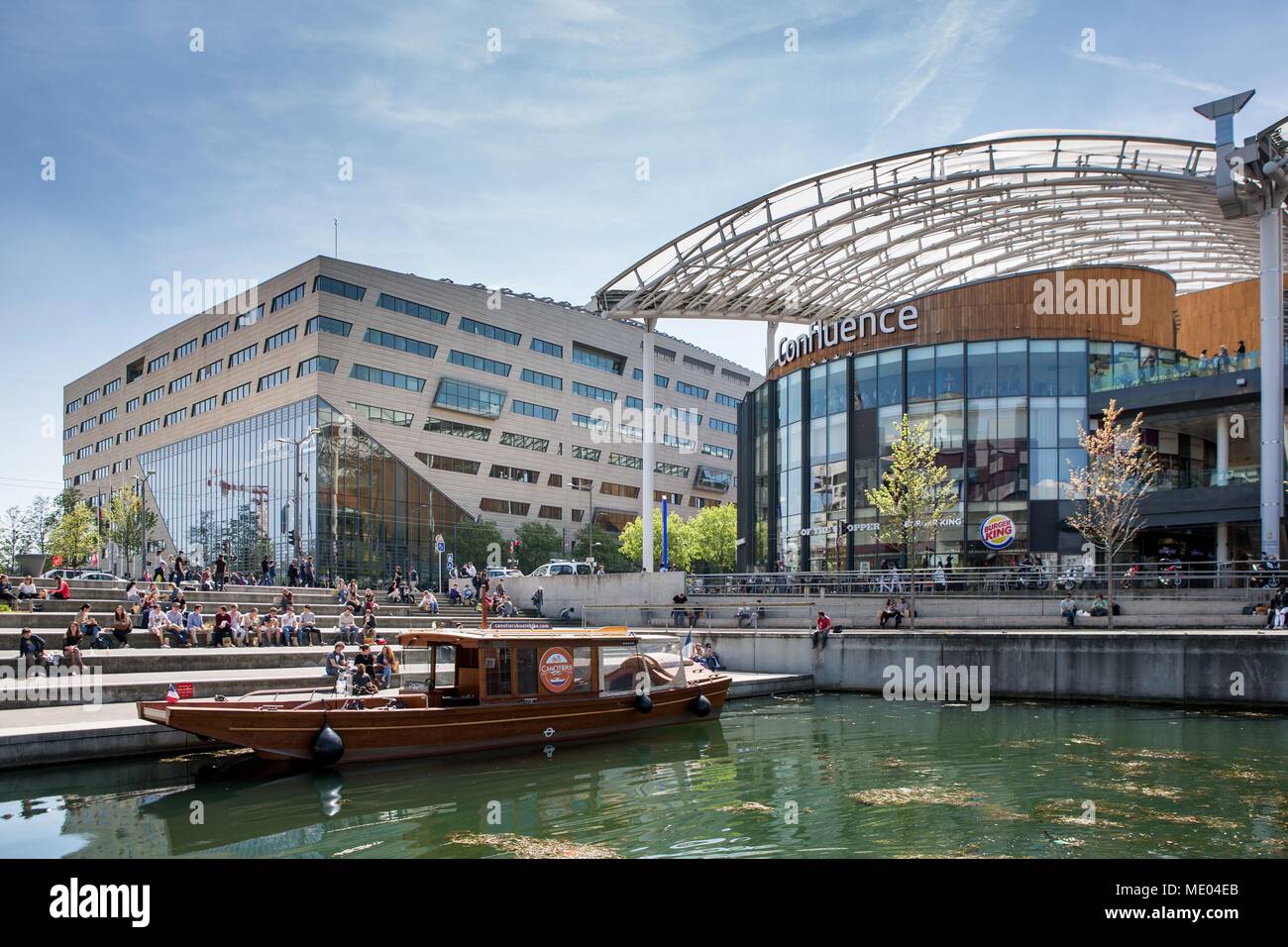 France, Lyon, Quays of the Saône River, Quartier Confluence, Confluence Mall, marina, harbour ...