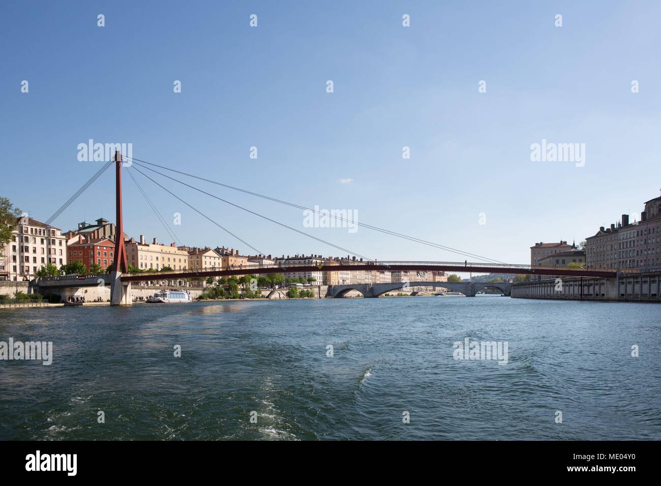 France, Lyon, Quays of the Saône River, Quai des Célestins, Walkway of ...
