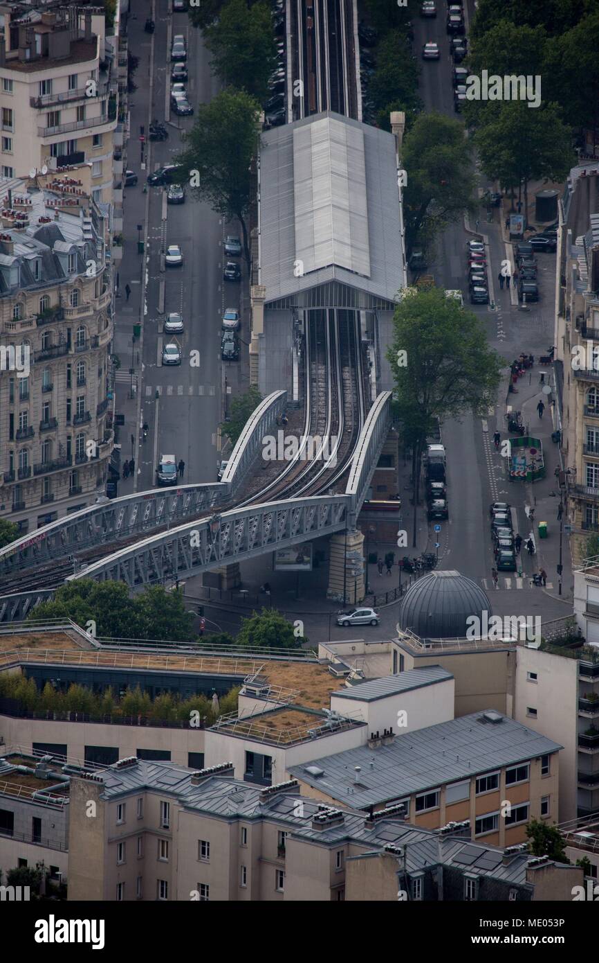 Paris, above ground metro, Boulevard Garibaldi, aerial view of Paris ...