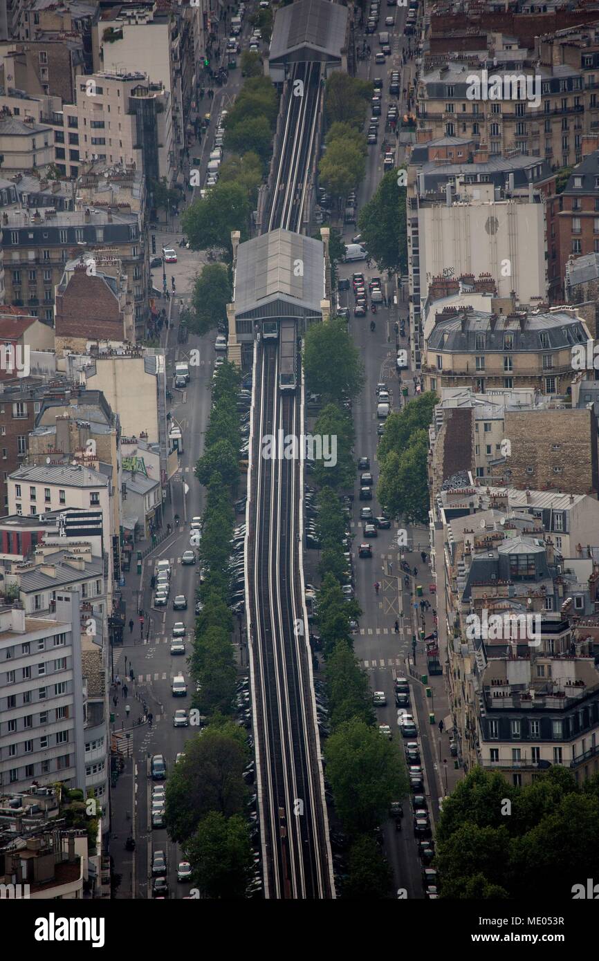 Paris, above ground metro, Boulevard Garibaldi, aerial view of Paris ...