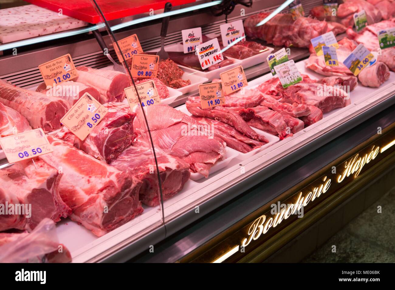 Paris, shops food, butcher's shop, meat Stock Photo - Alamy