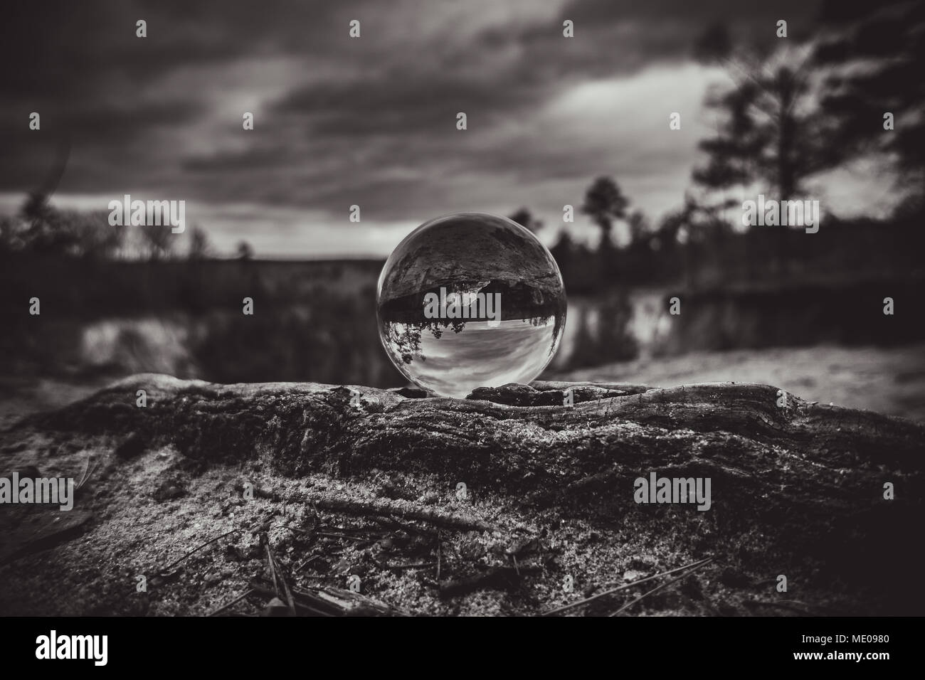 Glass Ball Stormy Weather Black and White Stock Photo - Alamy