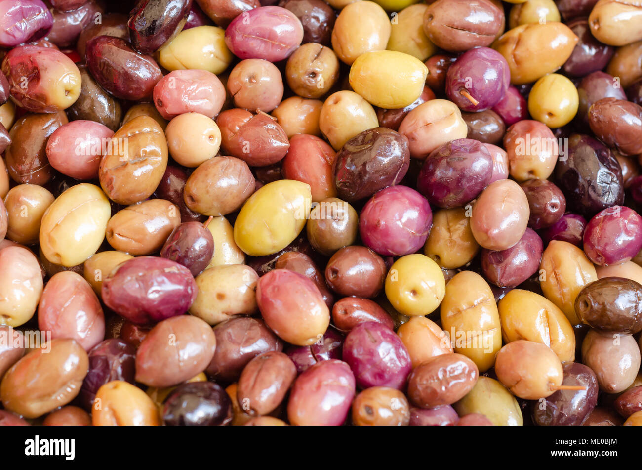 Background of olives close up,group olives on the market bench Stock ...