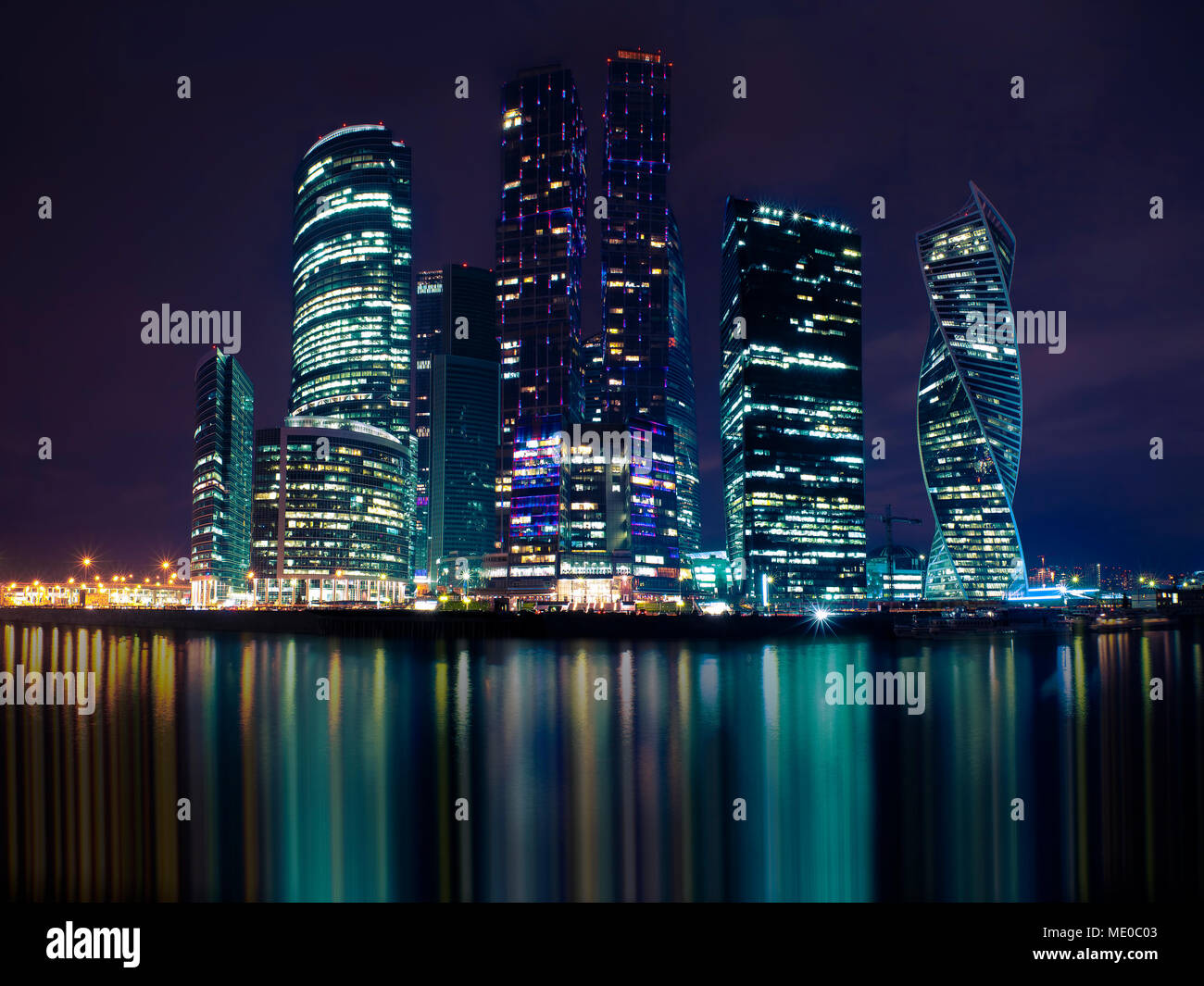MOSCOW, RUSSIA - APRIL 21, 2018: Night view of the Moscow International ...