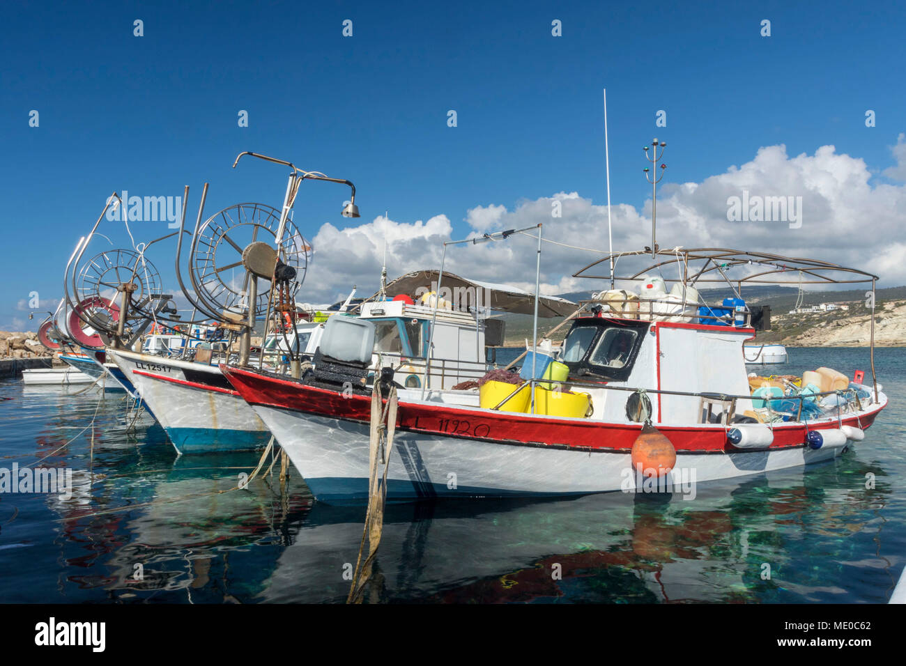 Boats in Agios Georgios harbour in the spring sunshine, Paphos district ...