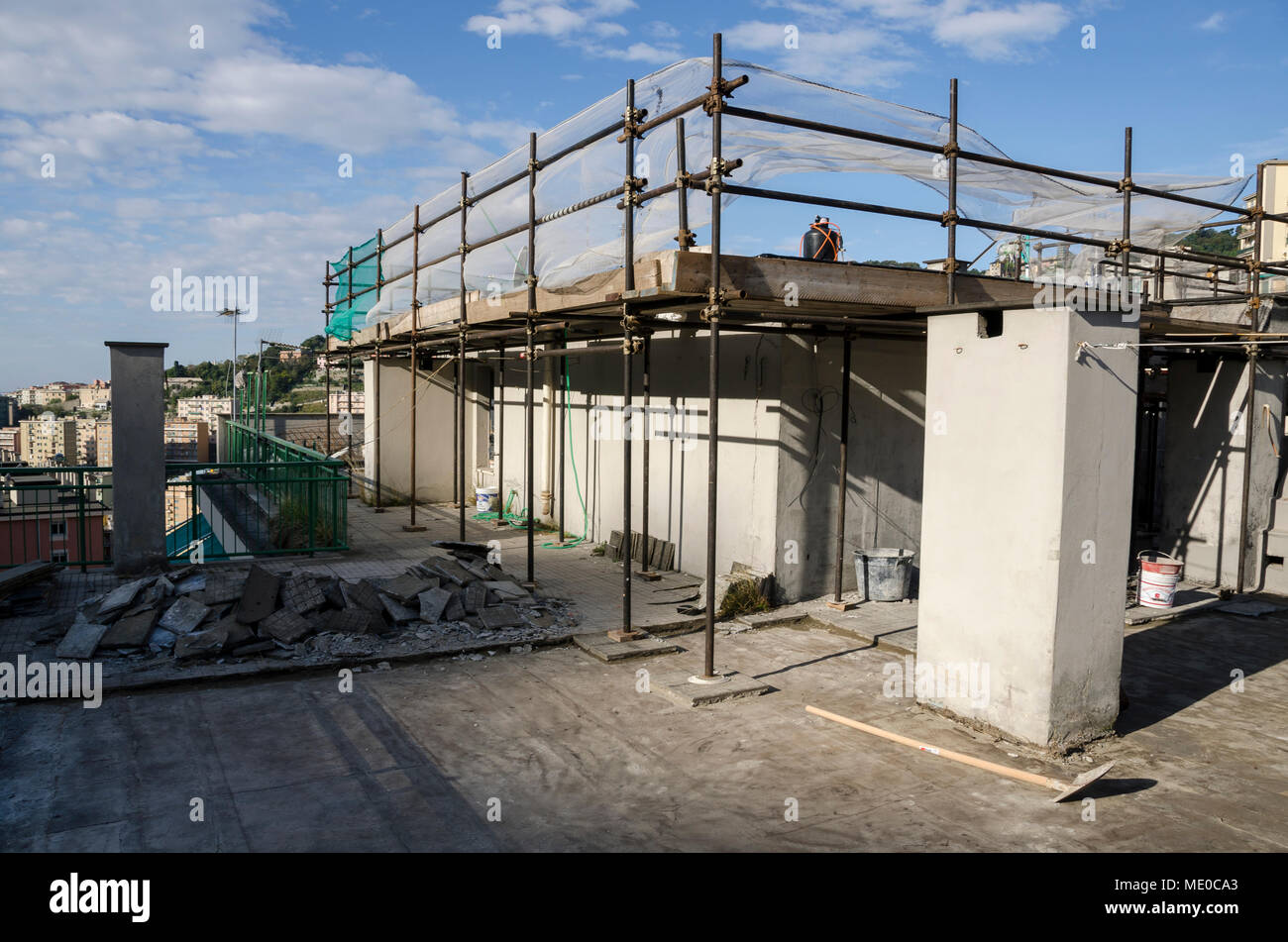 construction work during the renovation of a roof of a building Stock ...