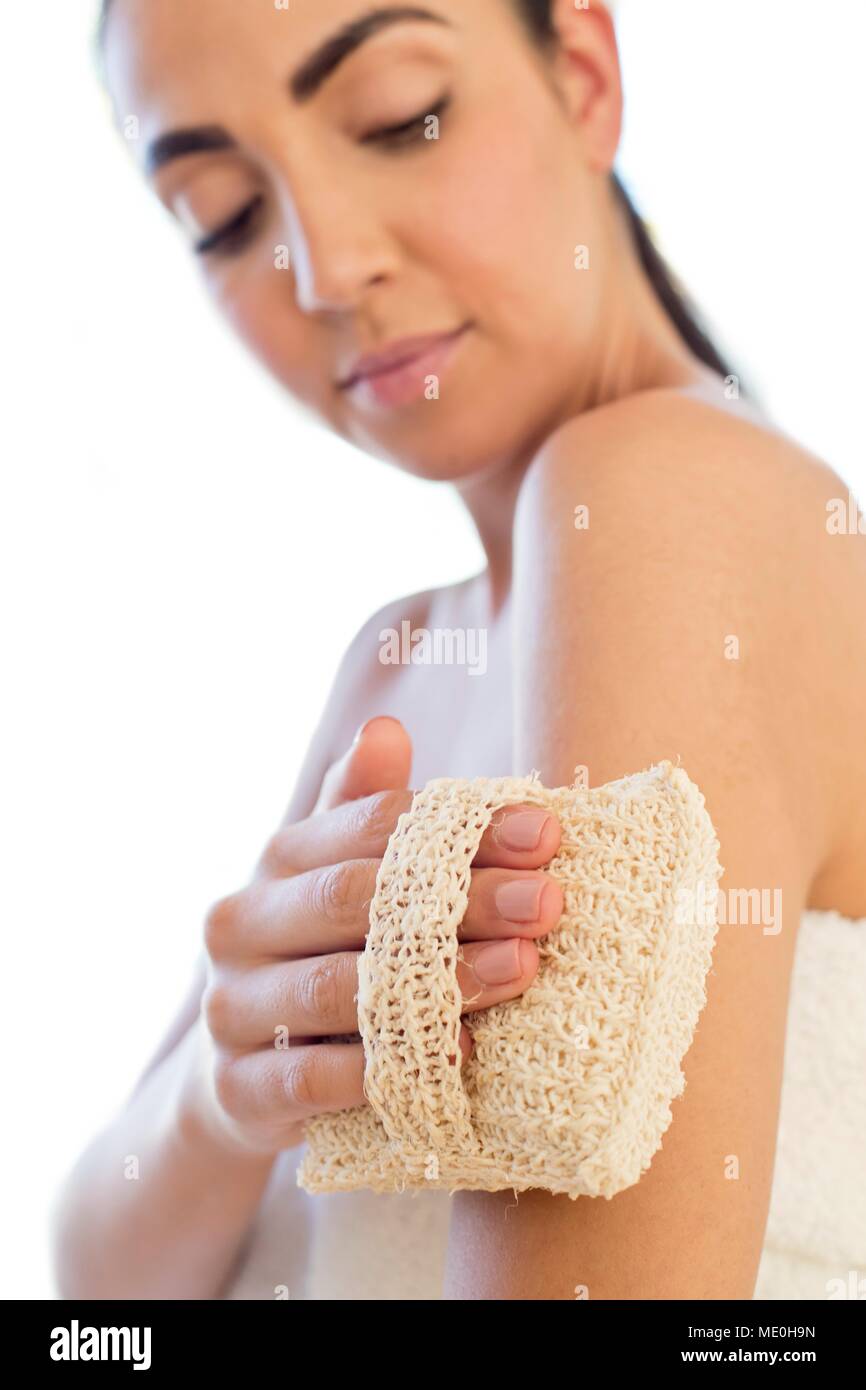 Woman exfoliating arm hi-res stock photography and images - Alamy