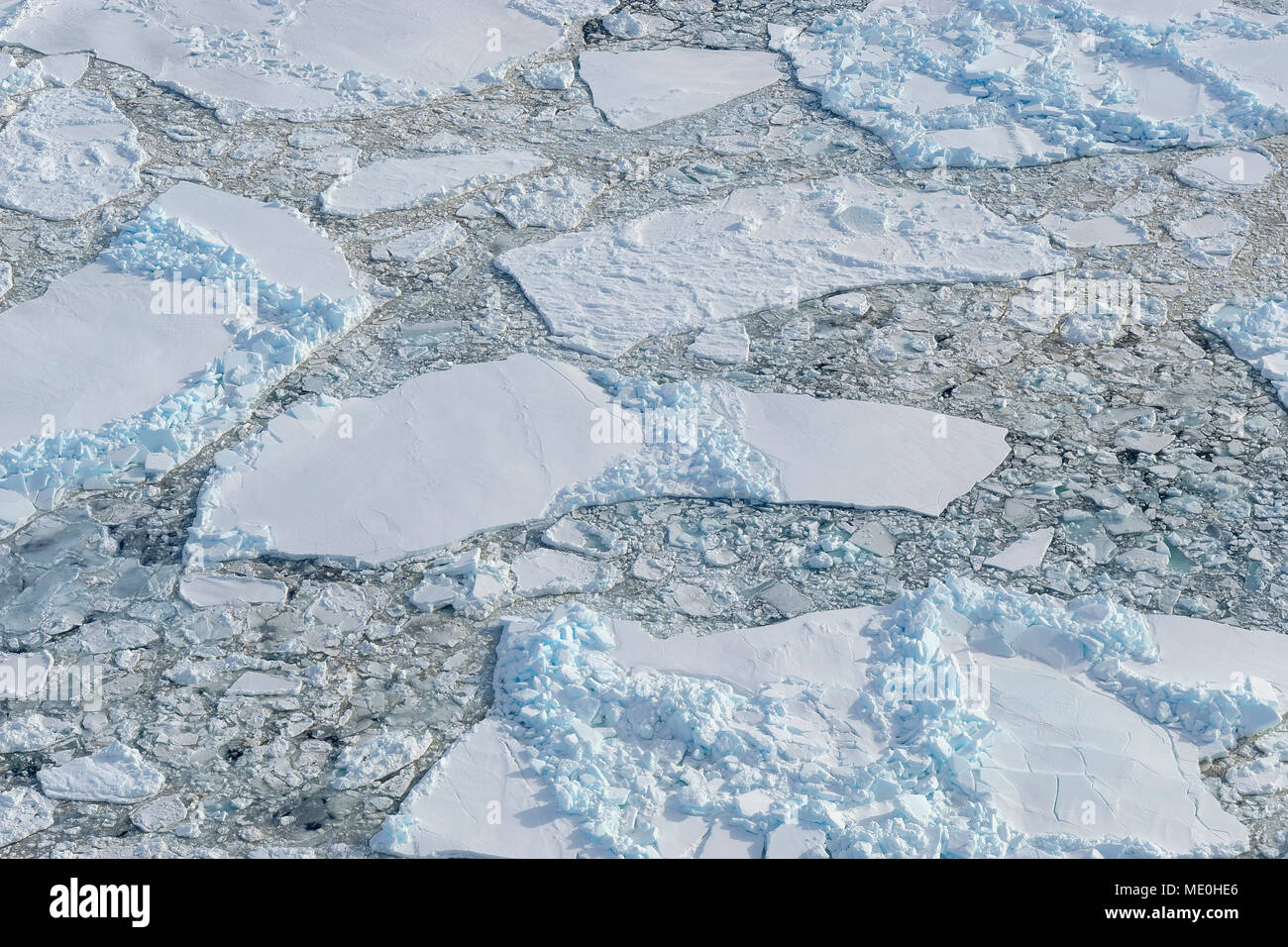 Elevated view of broken pack ice and ice floes at Snow Hill Island on ...