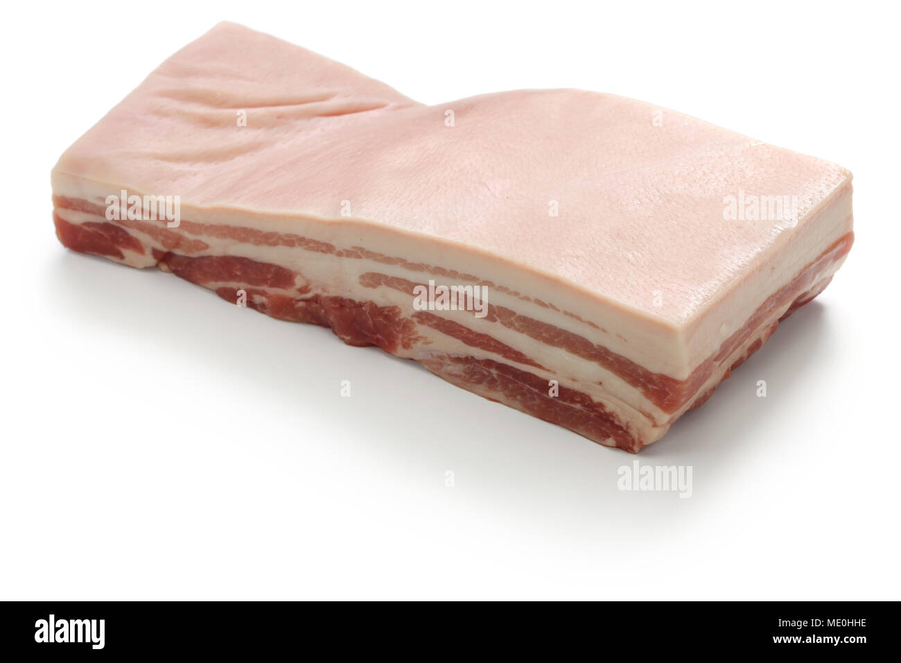 raw pork belly with rind isolated on white background Stock Photo - Alamy