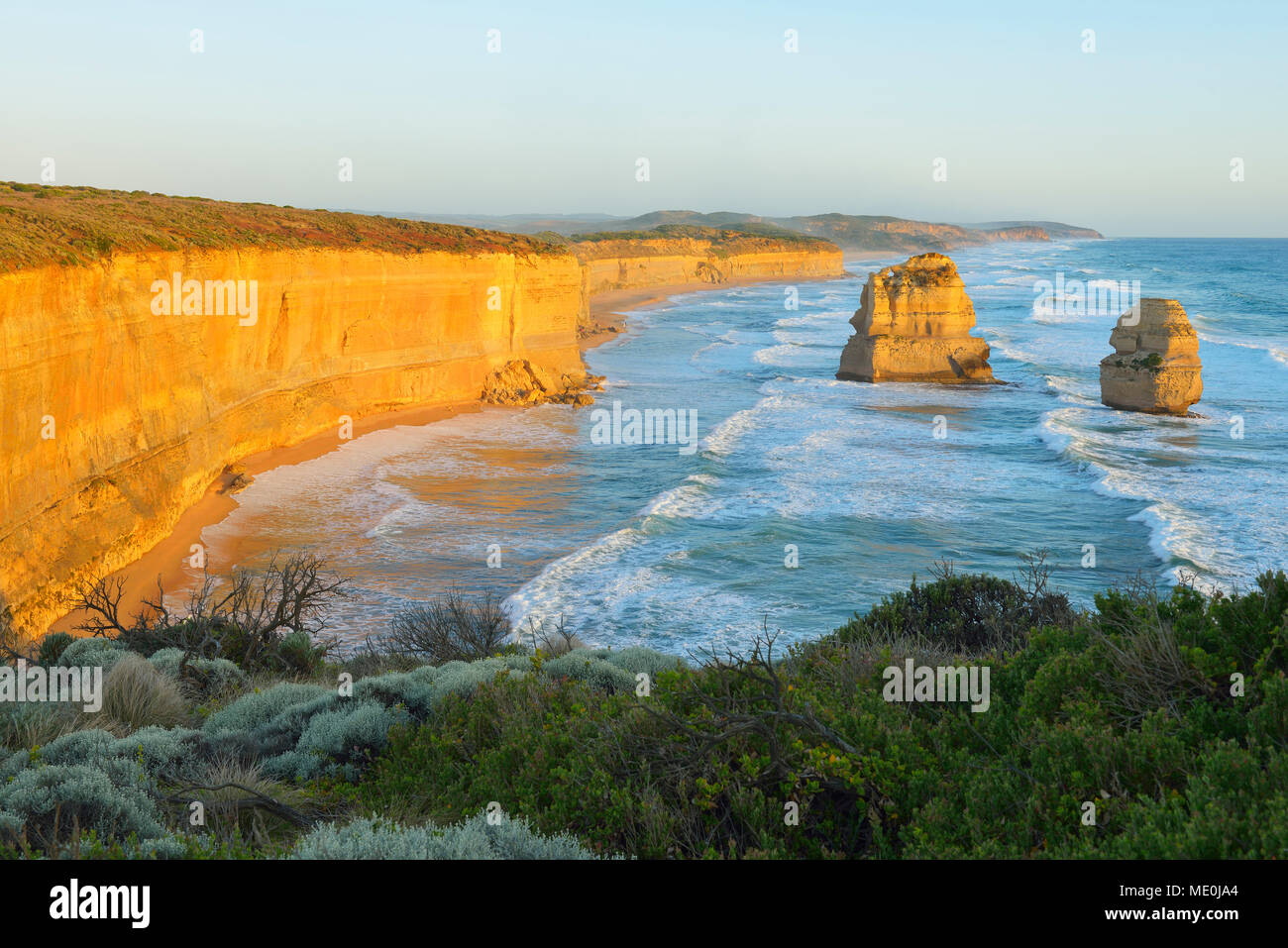 Limestone Stacks of the Twelve Apostles along the coastal shoreline at ...