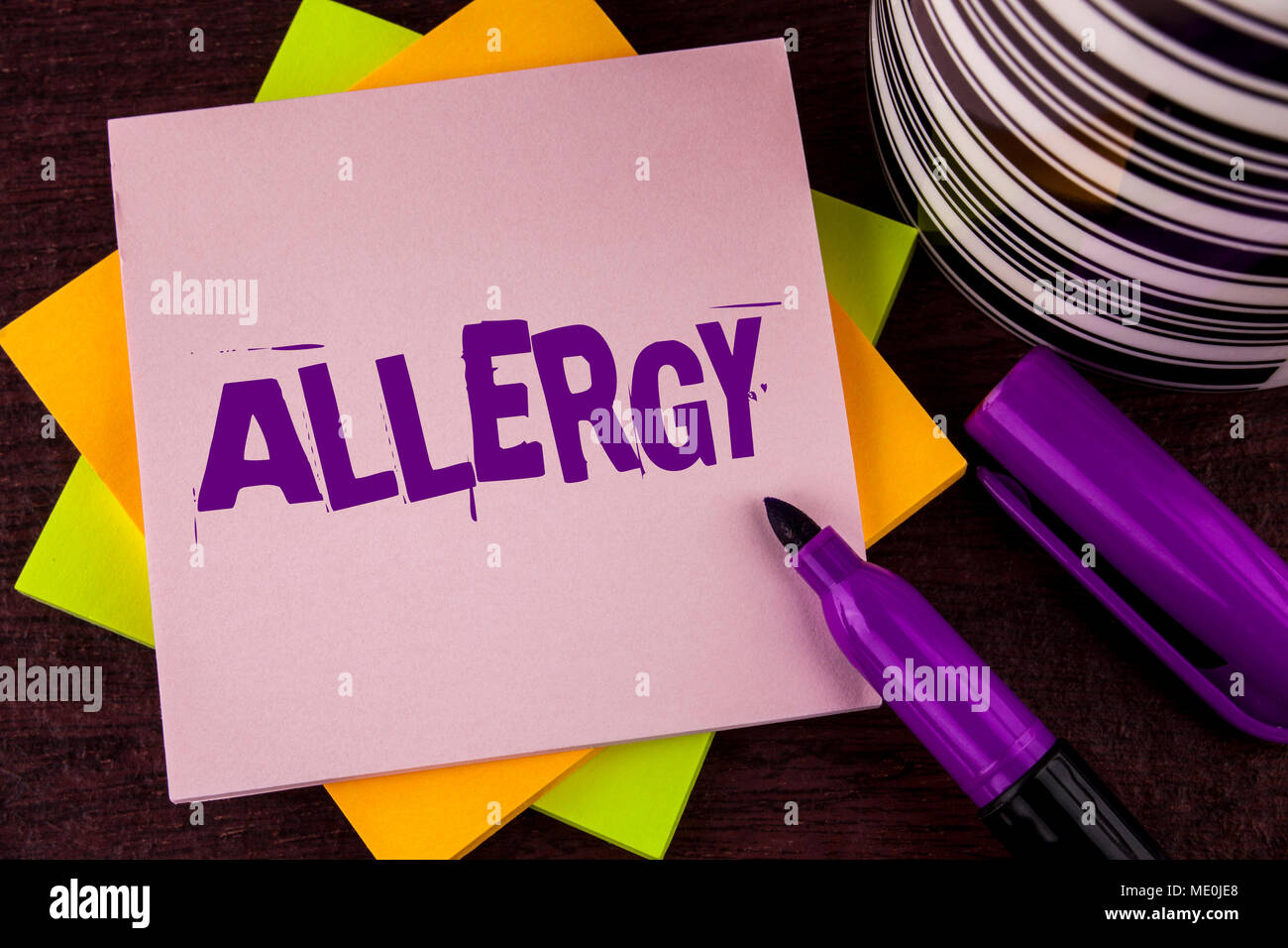 Text sign showing Allergy. Conceptual photo damages in immunity due to ...