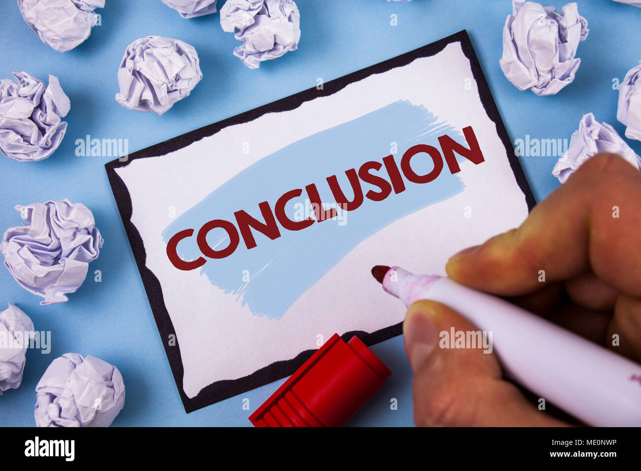 Conceptual hand writing showing Conclusion. Business photo text Results analysis Final decision ...