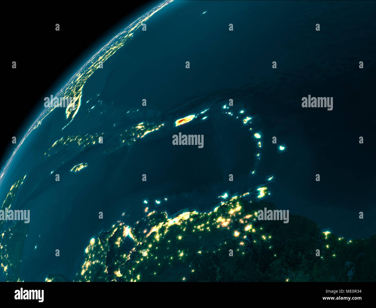Night map of Puerto Rico as seen from space on planet Earth. 3D ...