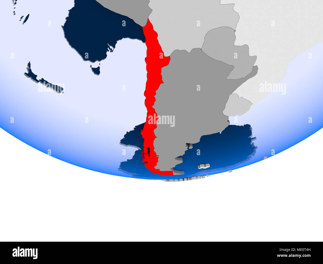 Chile on 3D model of political globe with transparent oceans. 3D ...