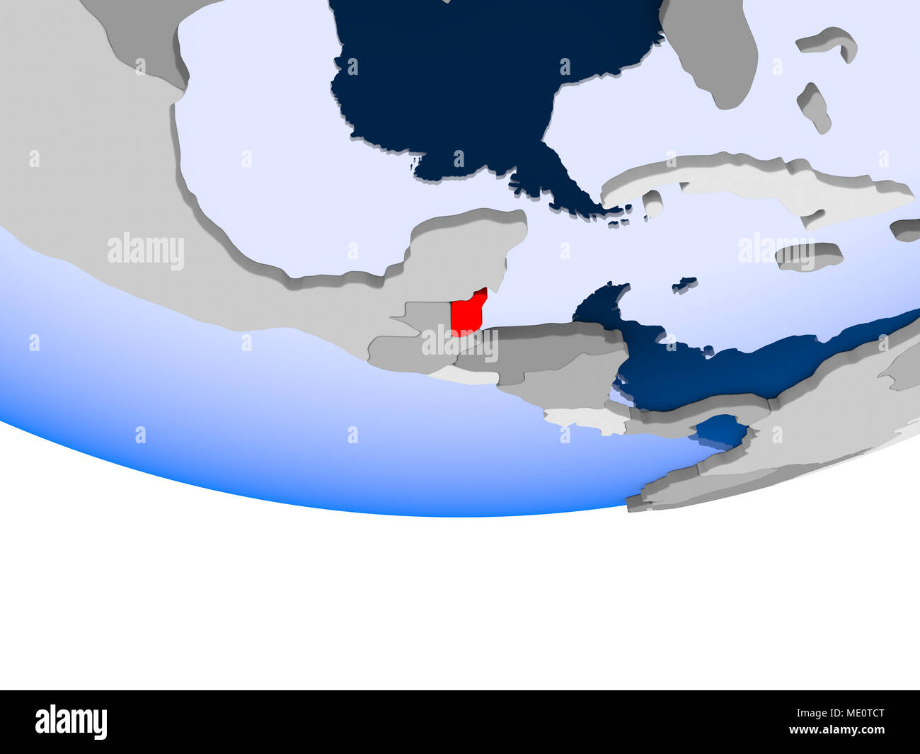 Belize on 3D model of political globe with transparent oceans. 3D ...