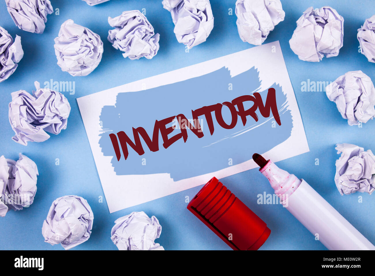 Handwriting text Inventory. Concept meaning Complete list of items like ...