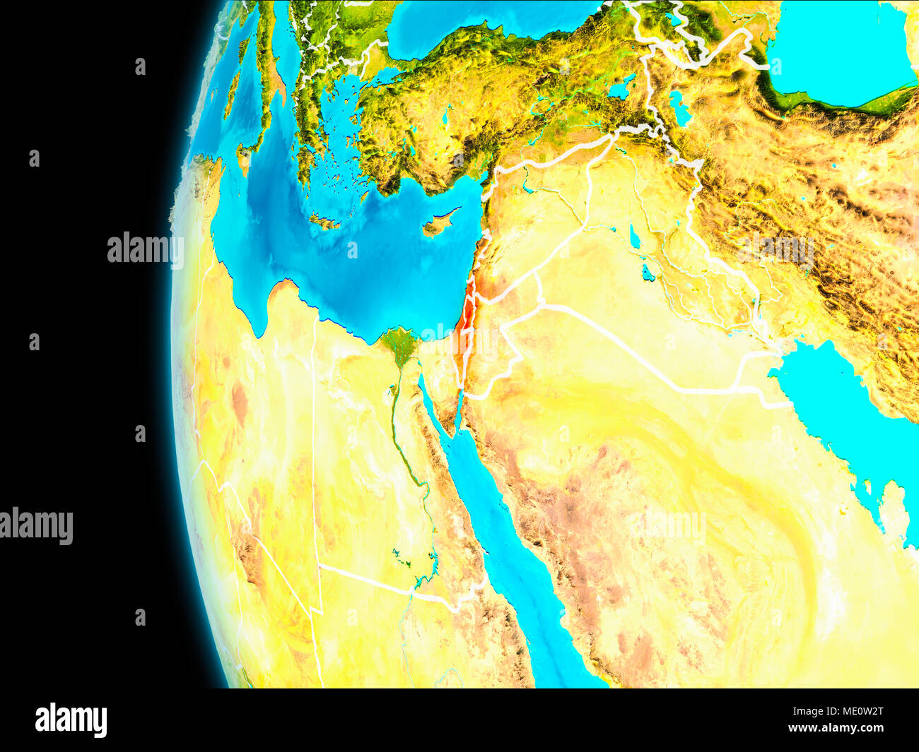 Israel as seen from Earth’s orbit on planet Earth highlighted in red ...