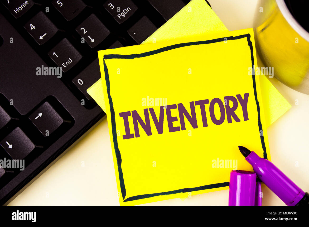 Handwriting text Inventory. Concept meaning Complete list of items like ...