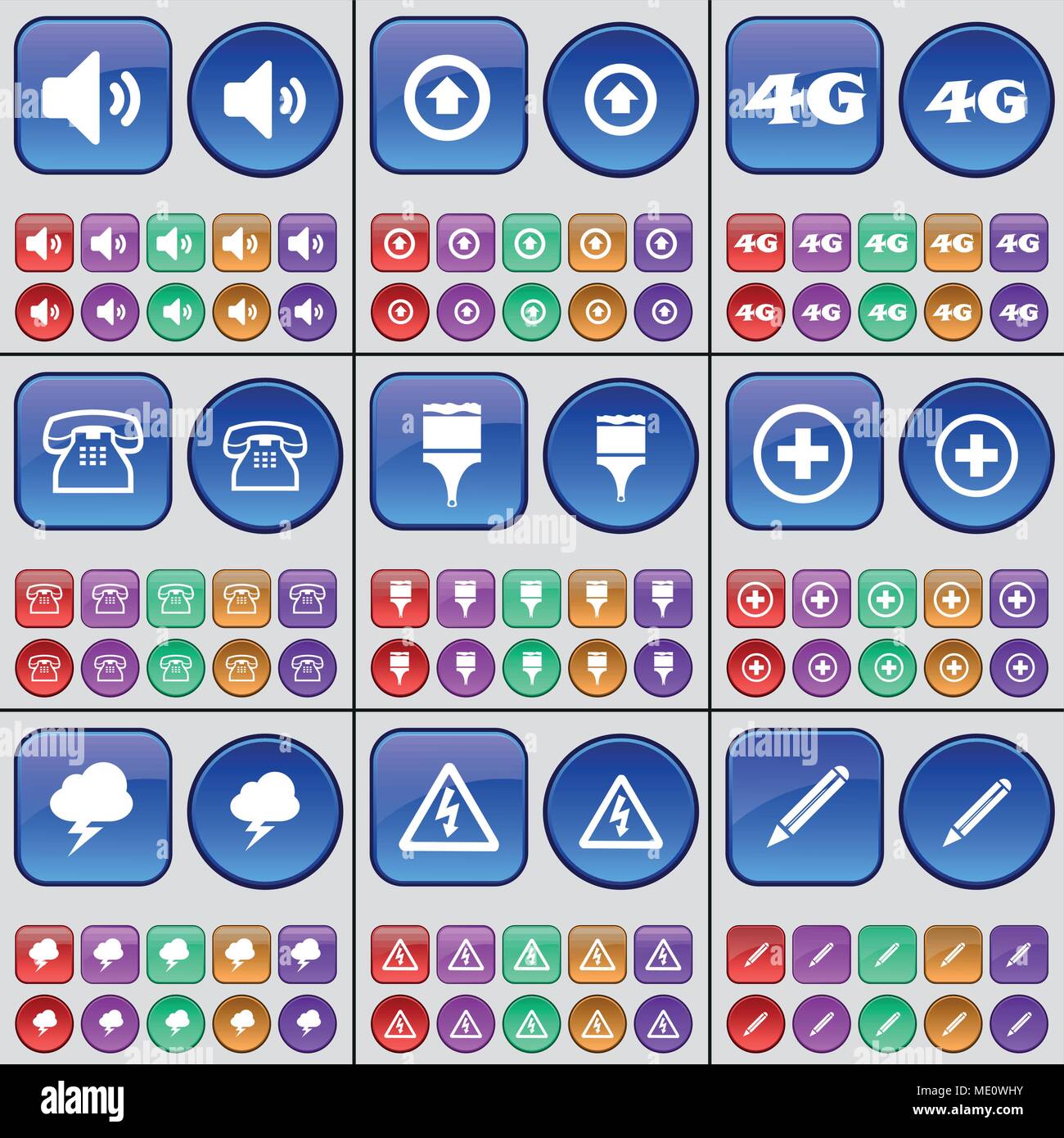 Sound, Arrow up, 4G, Retro phone, Brush, Plus, Lightning, Warning ...