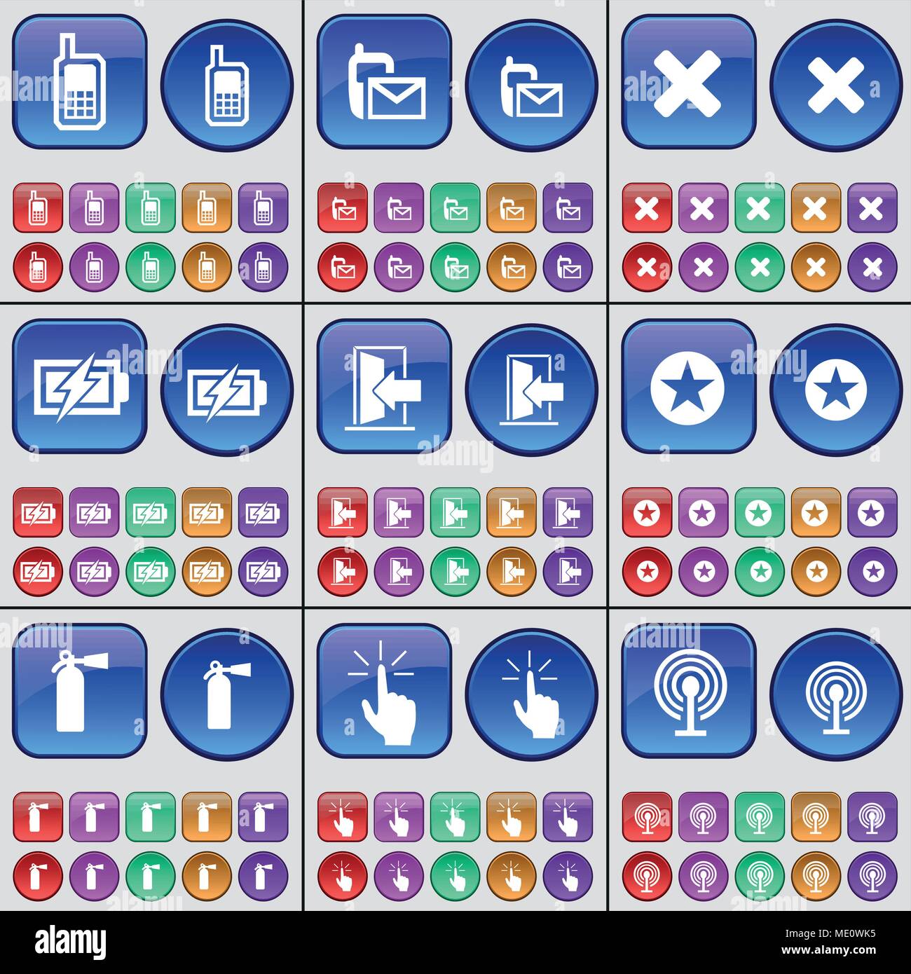 Mobile phone, SMS, Stop, Charging, Exit, Star, Fire extinguisher, Hand ...