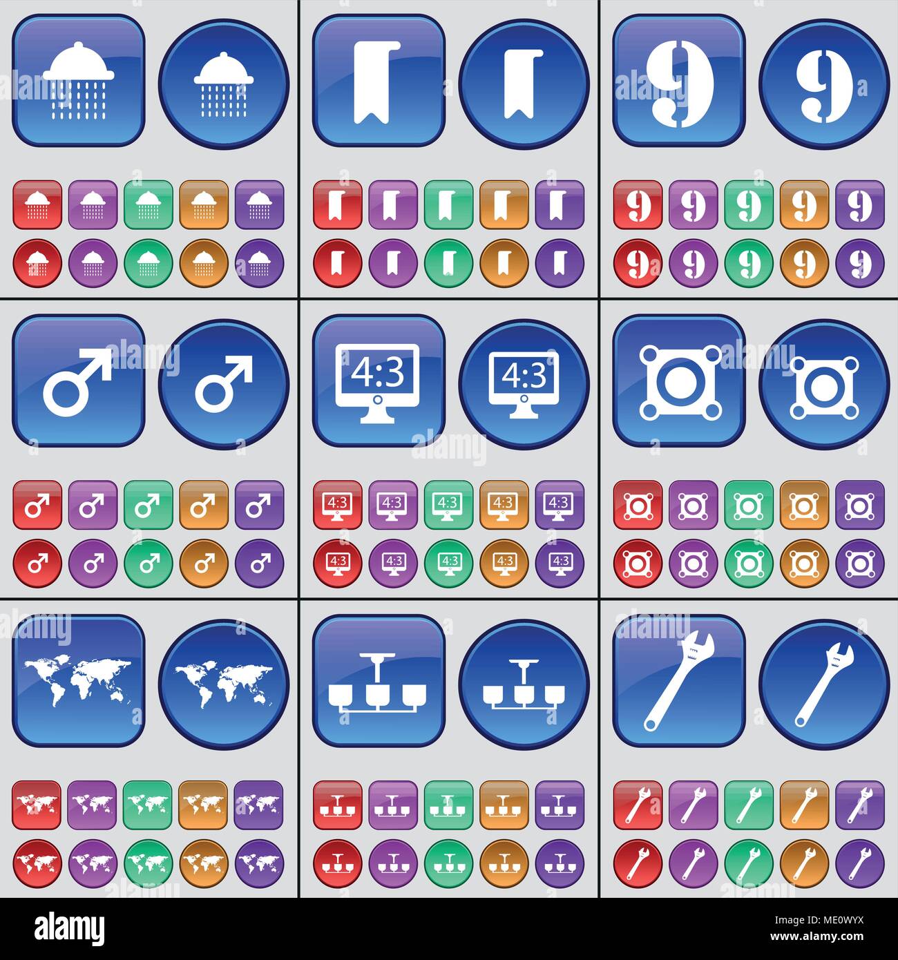 Shower, Marker, Nine, Mars symbol, Monitor, Speaker, Globe, Chandelier ...