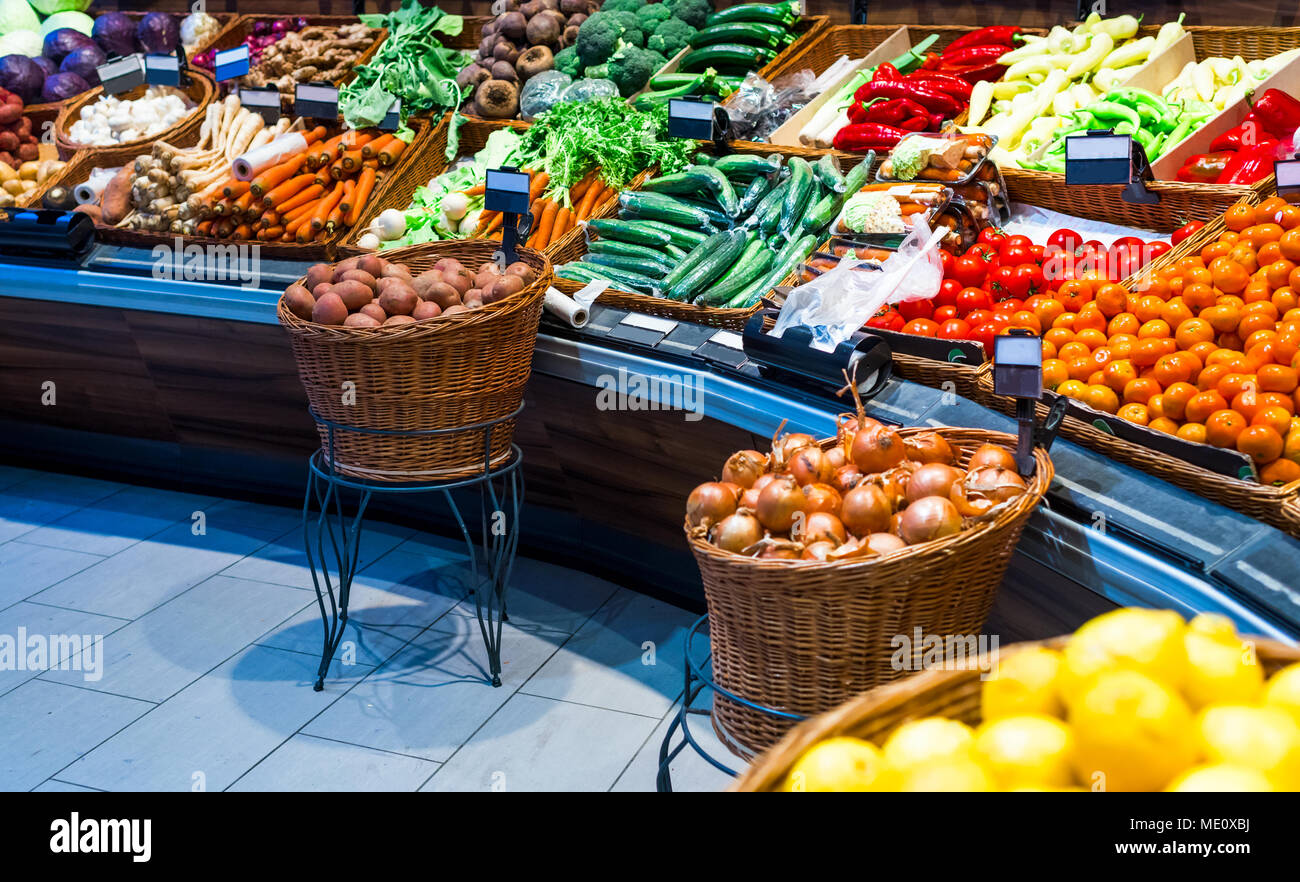 grocery counter in the market Stock Photo - Alamy