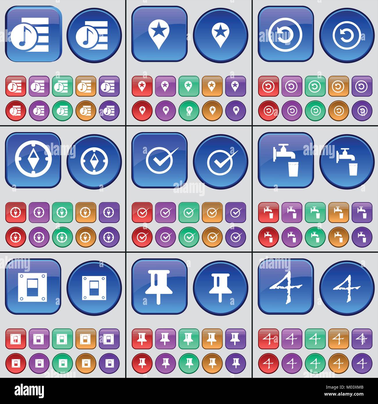 Music file, Checkpoint, Reload, Compass, Tick, Tap, Switch, Pin, Four ...