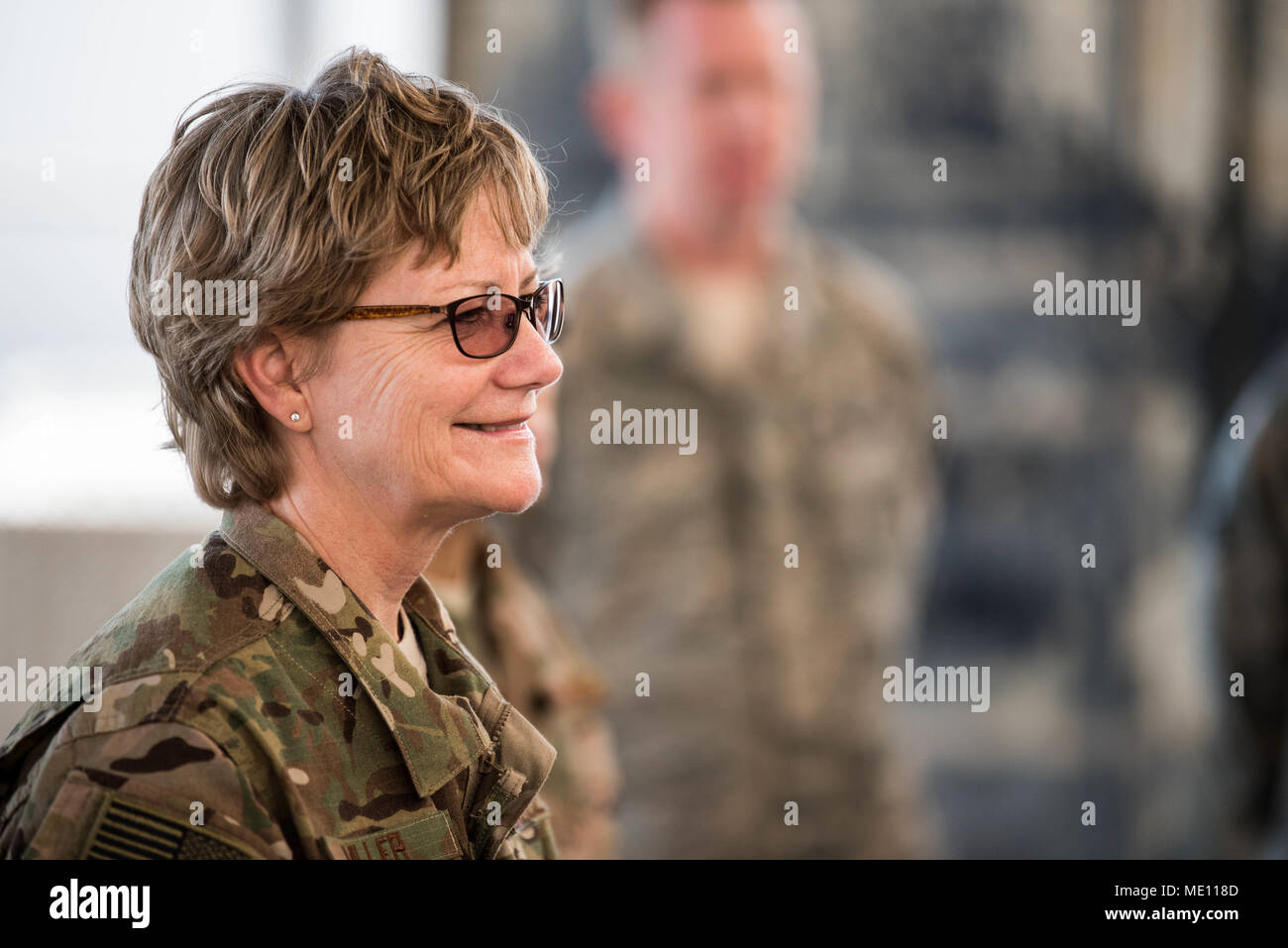 U.S. Air Force Lt. Gen. Maryanne Miller, commander of the Air Force Reserve Command, speaks with ...