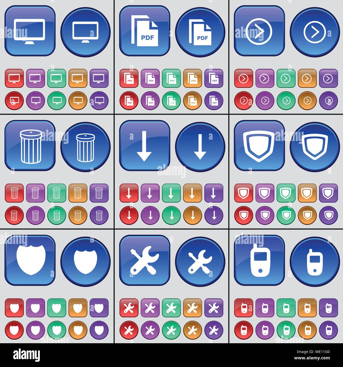 Monitor, Document, Arrow right, Trash can, Arrow down, Shield, Badge ...
