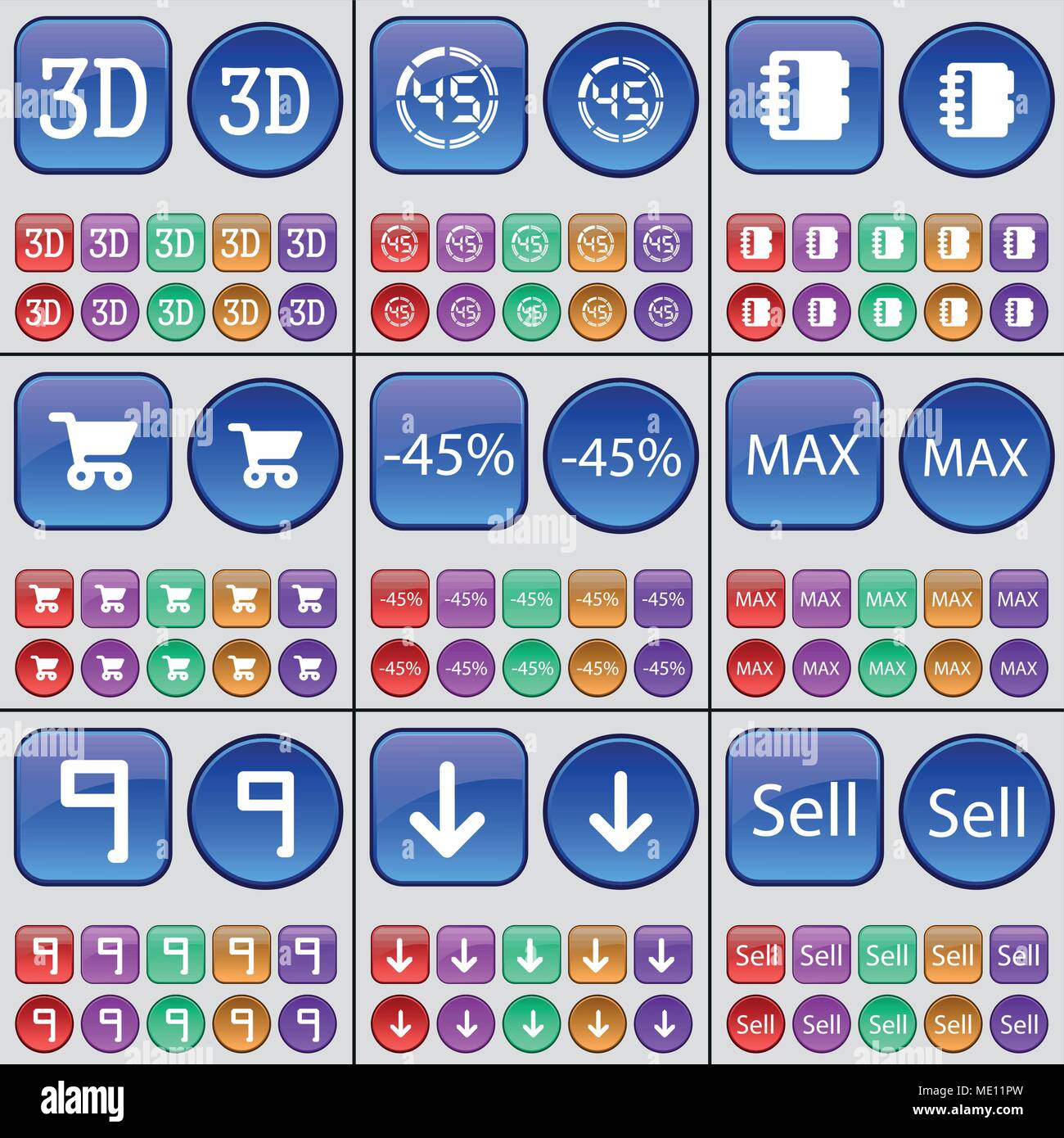3D, Countdown, Notebook, Shopping cart, Discount, Max, Nine, Arrow down ...