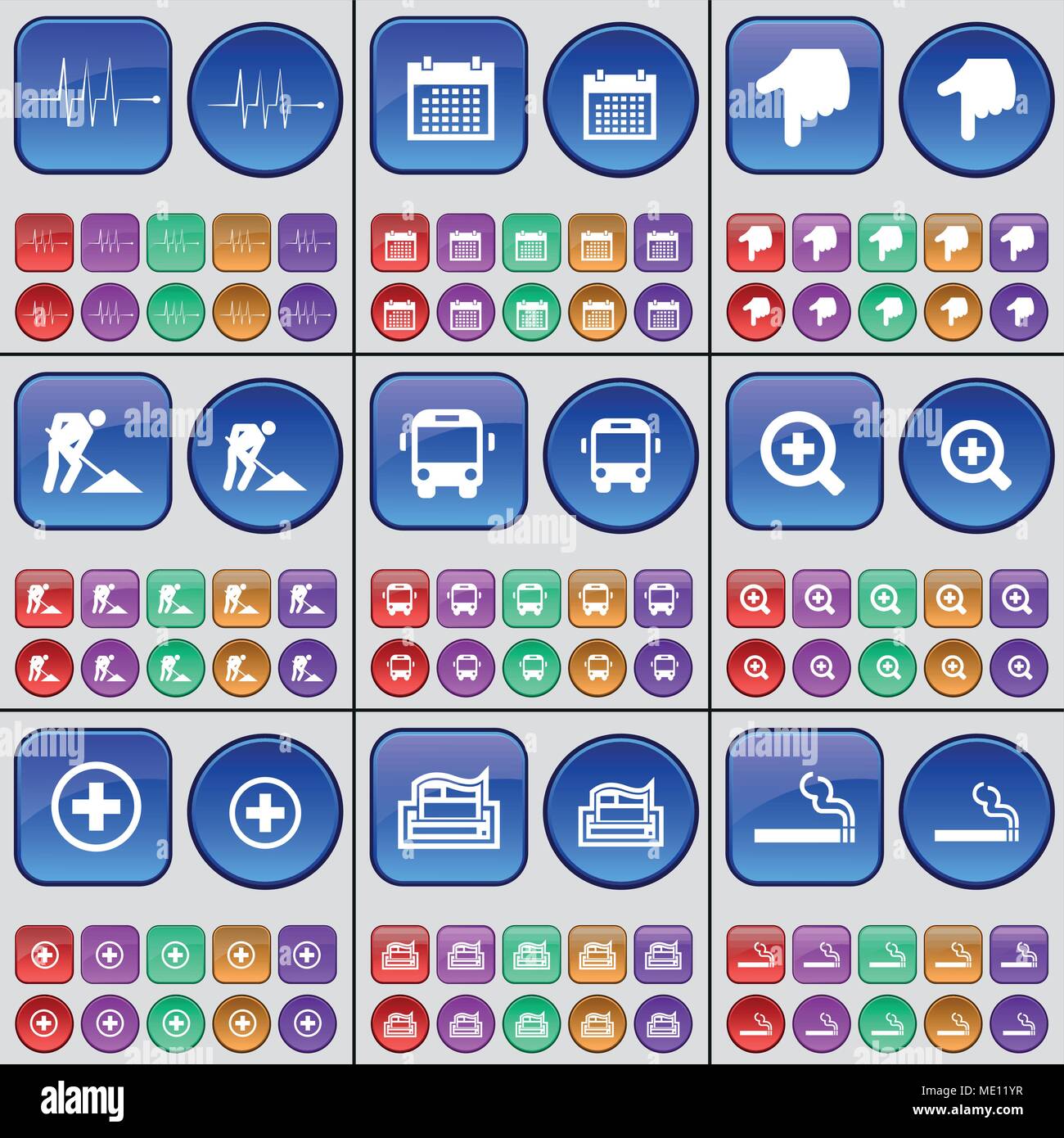 Pulse, Calendar, Hand, Road works, Bus, Magnifying glass, Plus, Printer ...