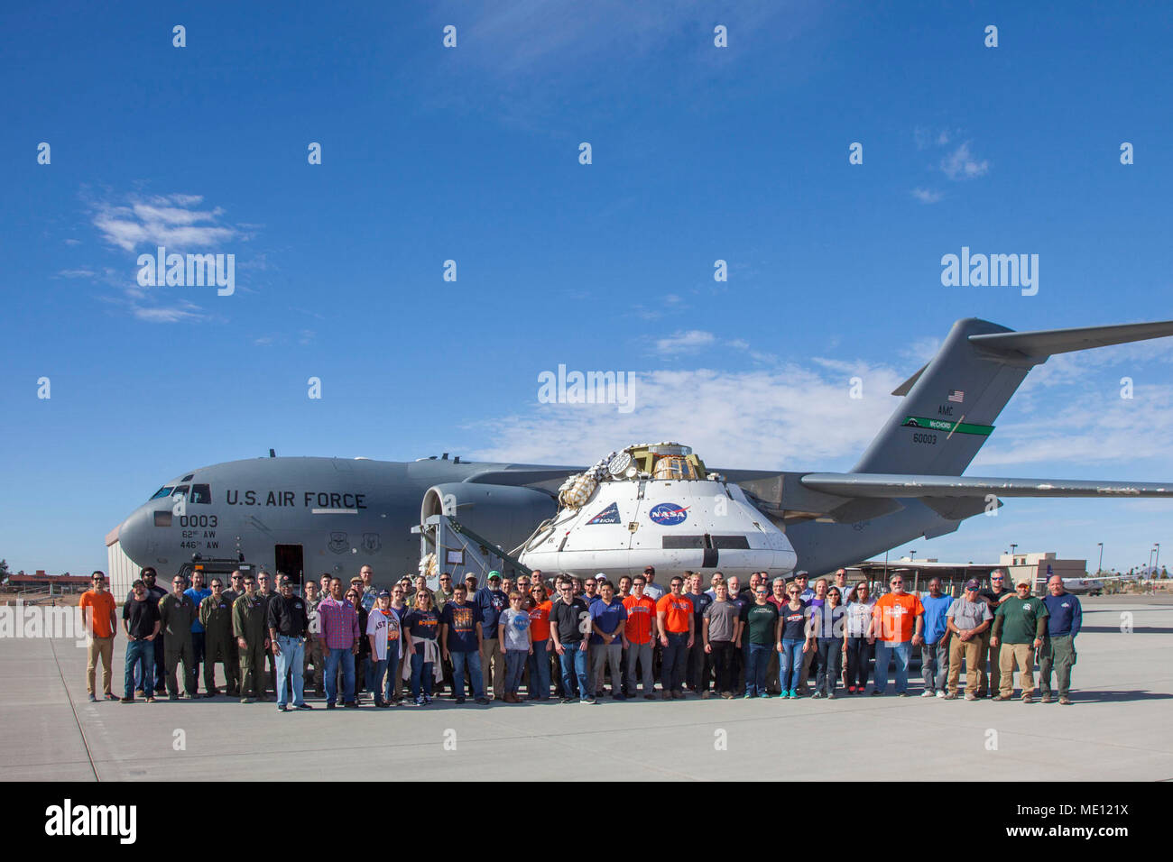 The Orion spacecraft Capsule Parachute Assembly System team pose for a ...