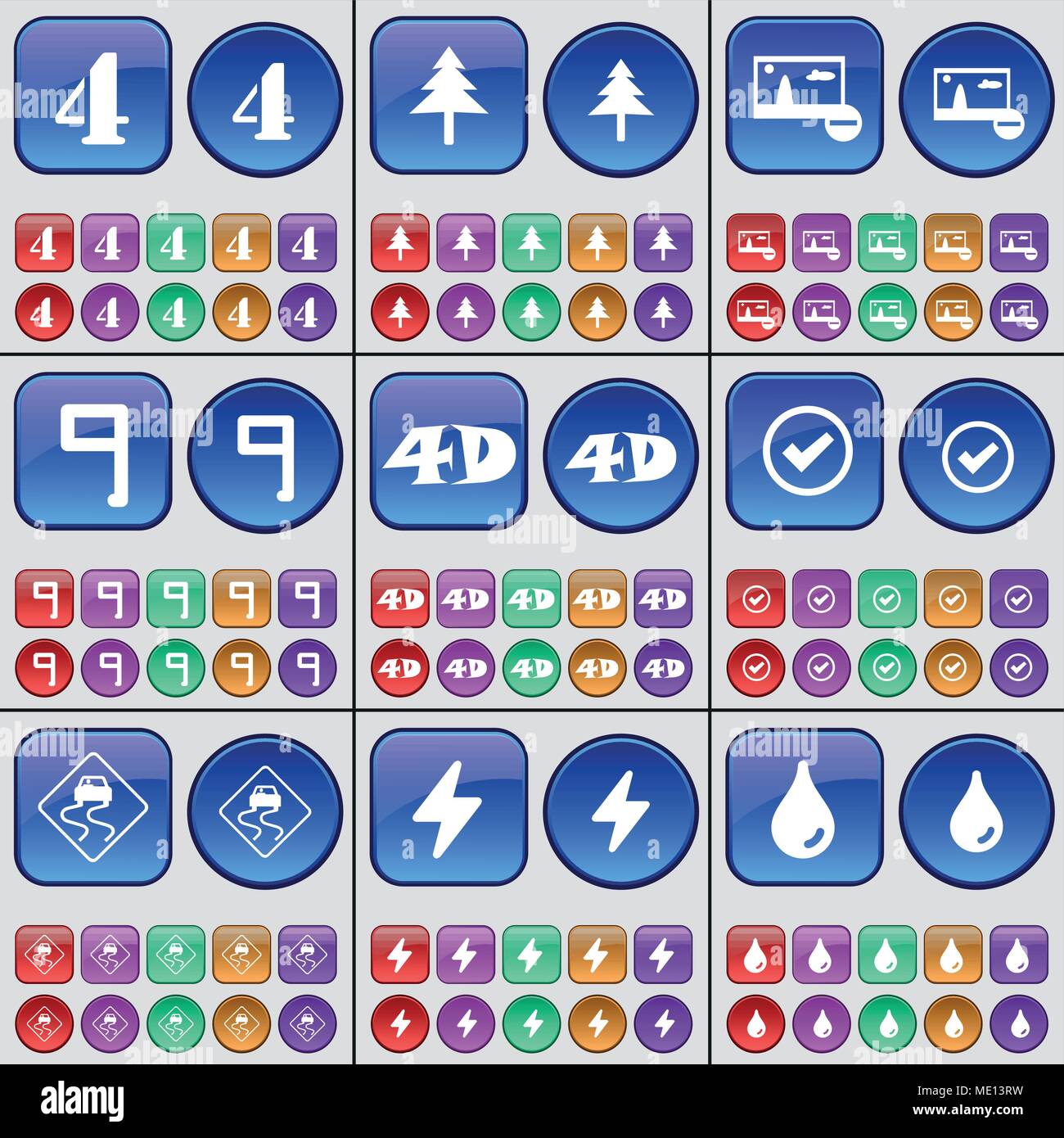 Four, Fir tree, Picture, Nine, 4D, Tick, Slippery slope, Flash, Drop. A ...