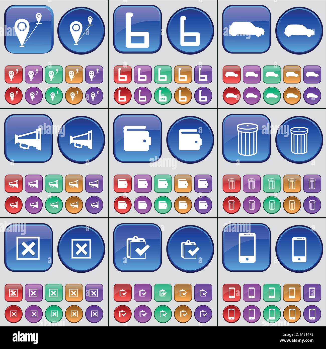Route, Six, Car, Megaphone, Wallet, Trash can, Stop, Survey, Smartphone ...