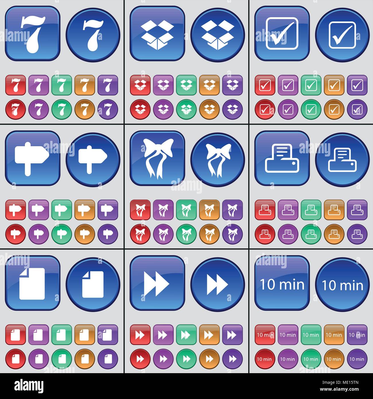 Seven, Box, Tick, Sign, Bow, Printer, File, Rewind, 10 minutes. A large ...