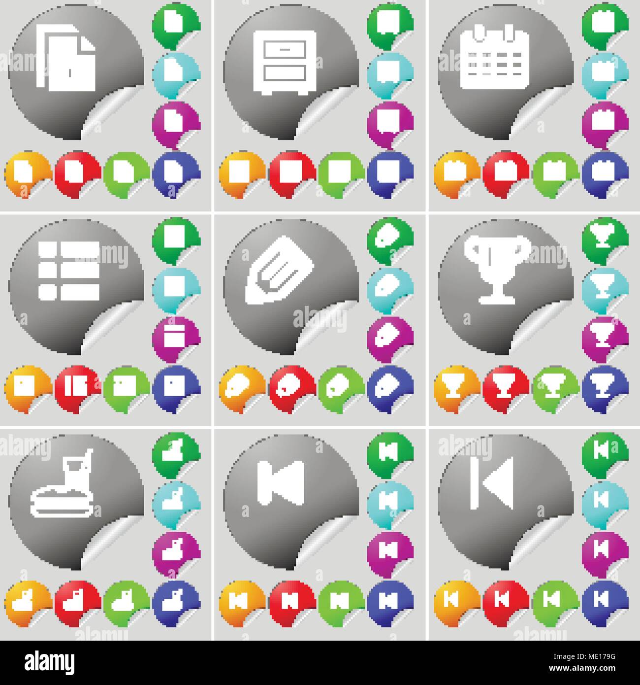 PDF, Bed-table, Calendar, List, Pencil, Cup, Fast food, Media skip sign ...