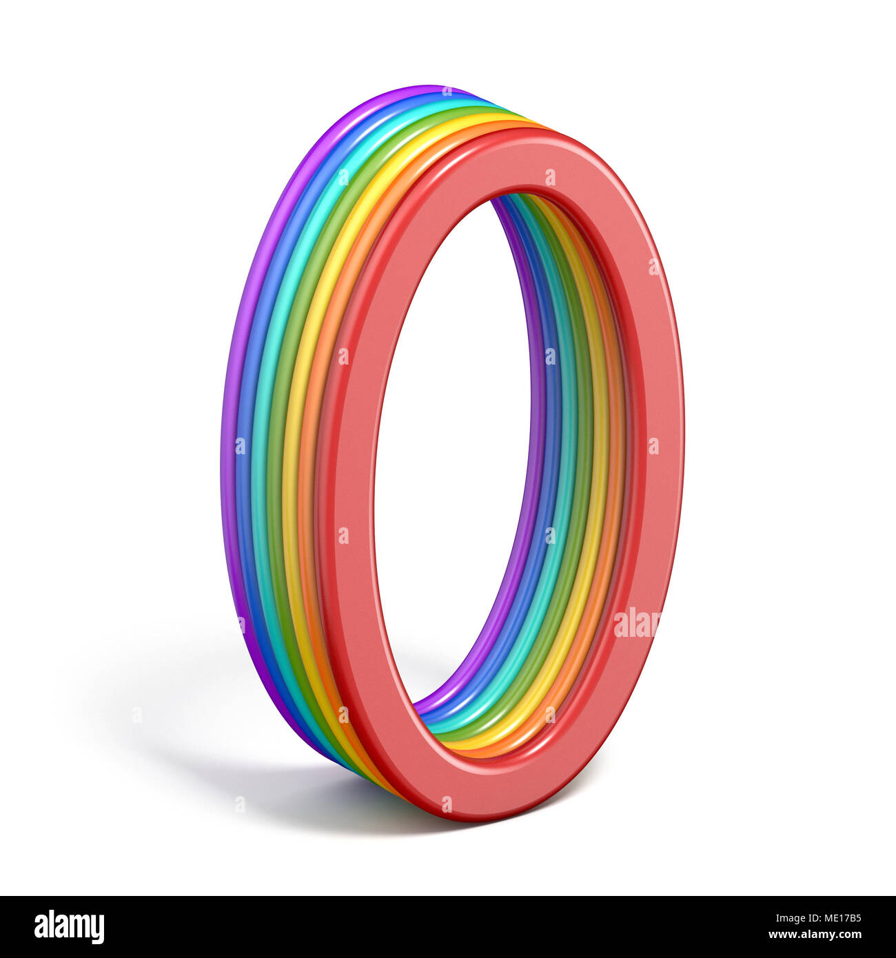 Rainbow font number 0 ZERO 3D rendering illustration isolated on white ...