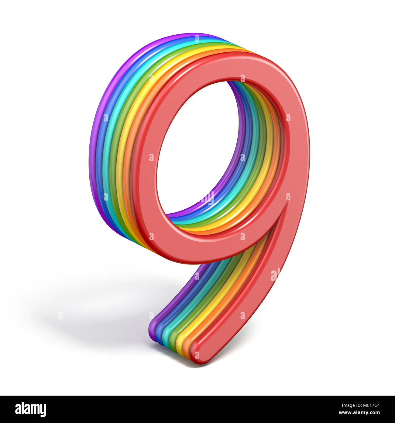 Rainbow font number 9 NINE 3D rendering illustration isolated on white ...