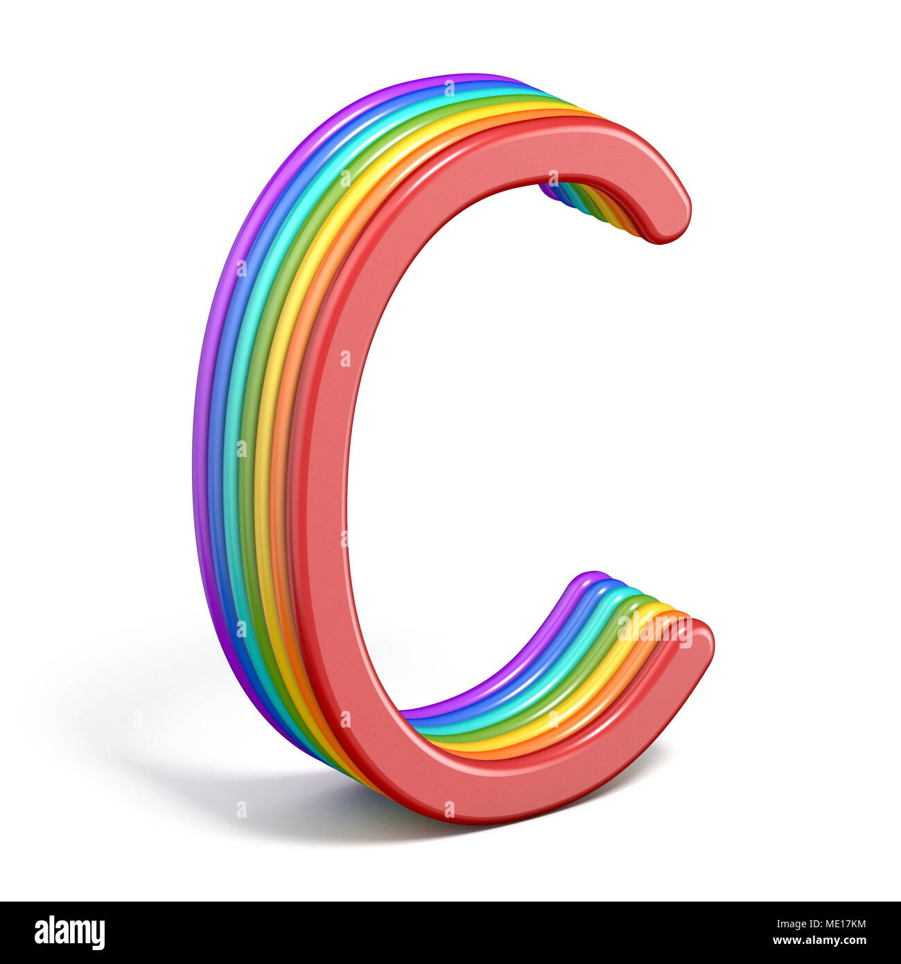 Rainbow font letter C 3D rendering illustration isolated on white ...