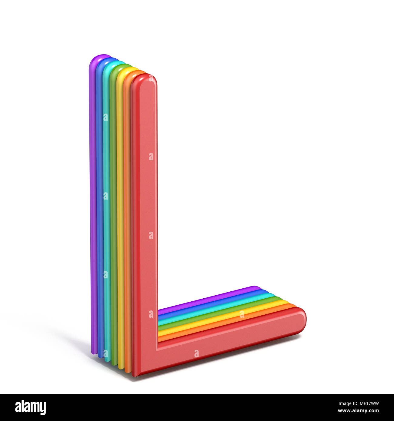 Rainbow font letter L 3D rendering illustration isolated on white ...