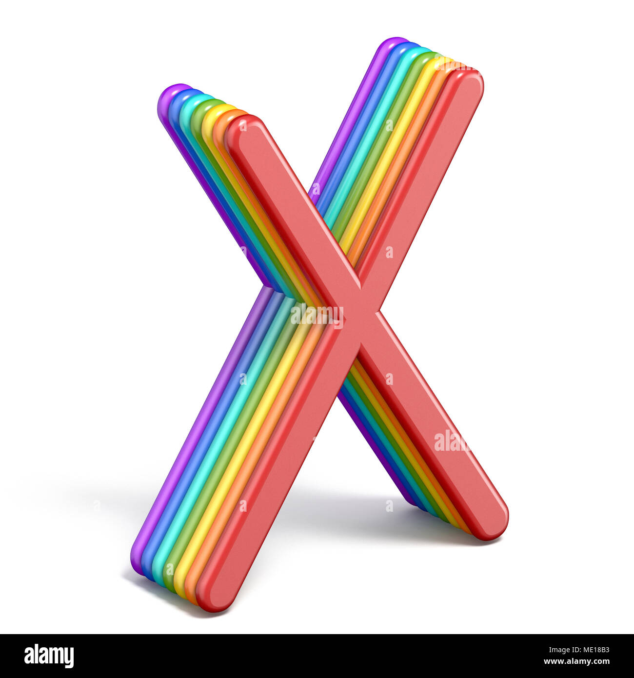 Rainbow font letter X 3D rendering illustration isolated on white ...