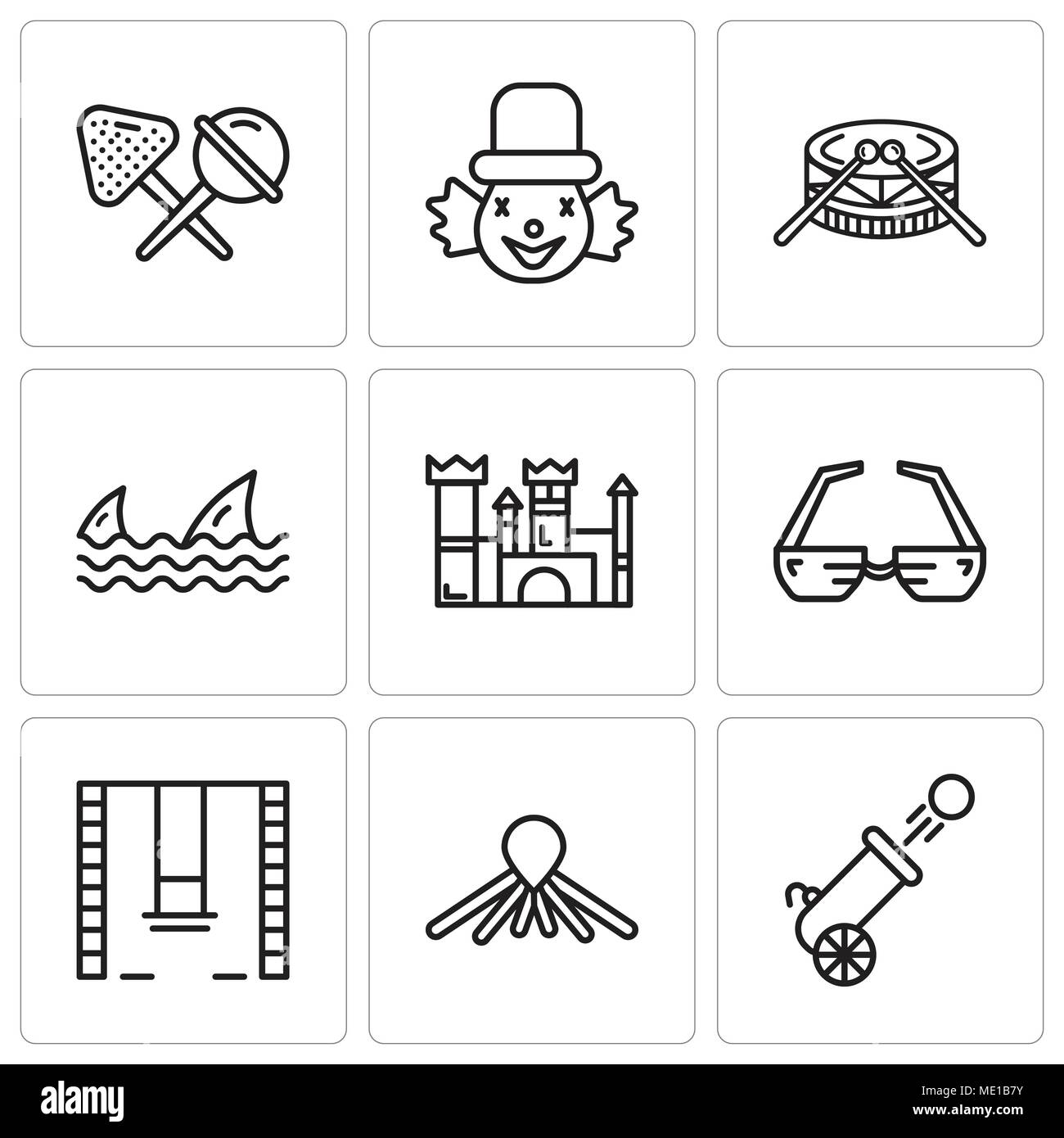 Set Of 9 simple editable icons such as Cannon, Balloon dog, Swings, 3d ...