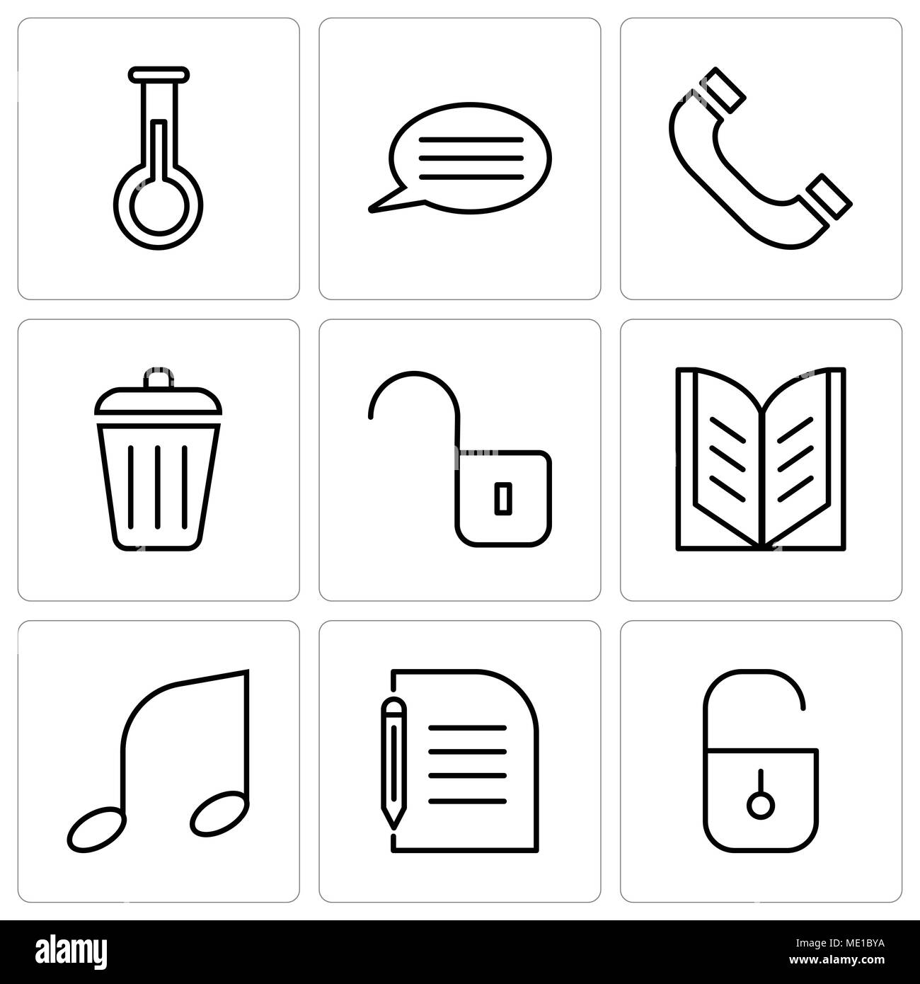 Set Of 9 simple editable icons such as Locked padlock, Piece of paper ...