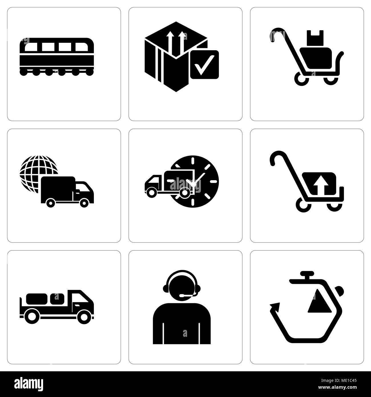 Set Of 9 simple editable icons such as Chronometer, Call center worker ...