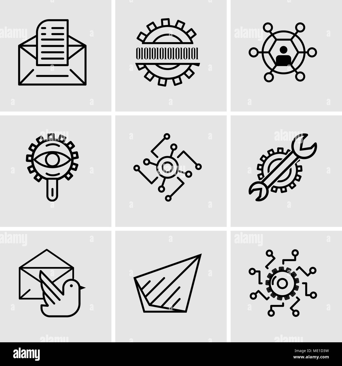 Set Of 9 Simple Editable Icons Such As Settings Send Mail Bird Settings Cpu View User