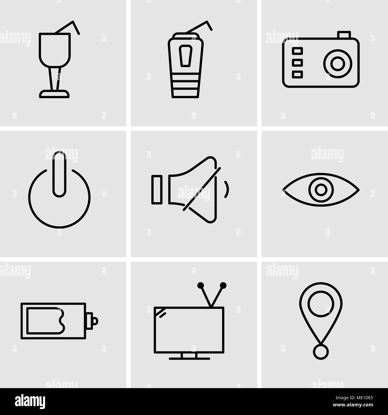 Set Of 9 simple editable icons such as Location pointer, Television ...