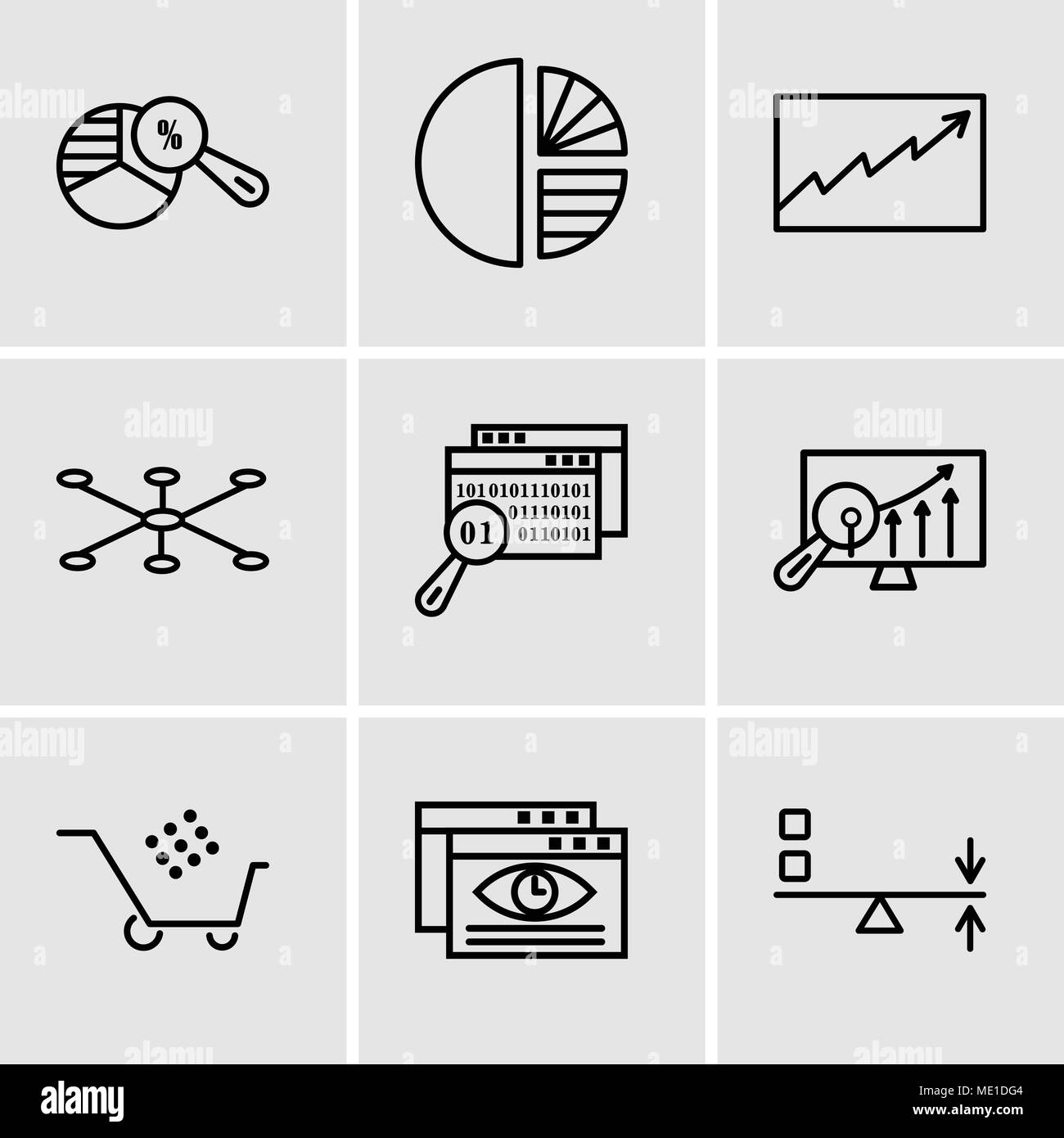 Set Of 9 simple editable icons such as Sun Flare, Data viewer, Cart graphic, Analytics Settings ...